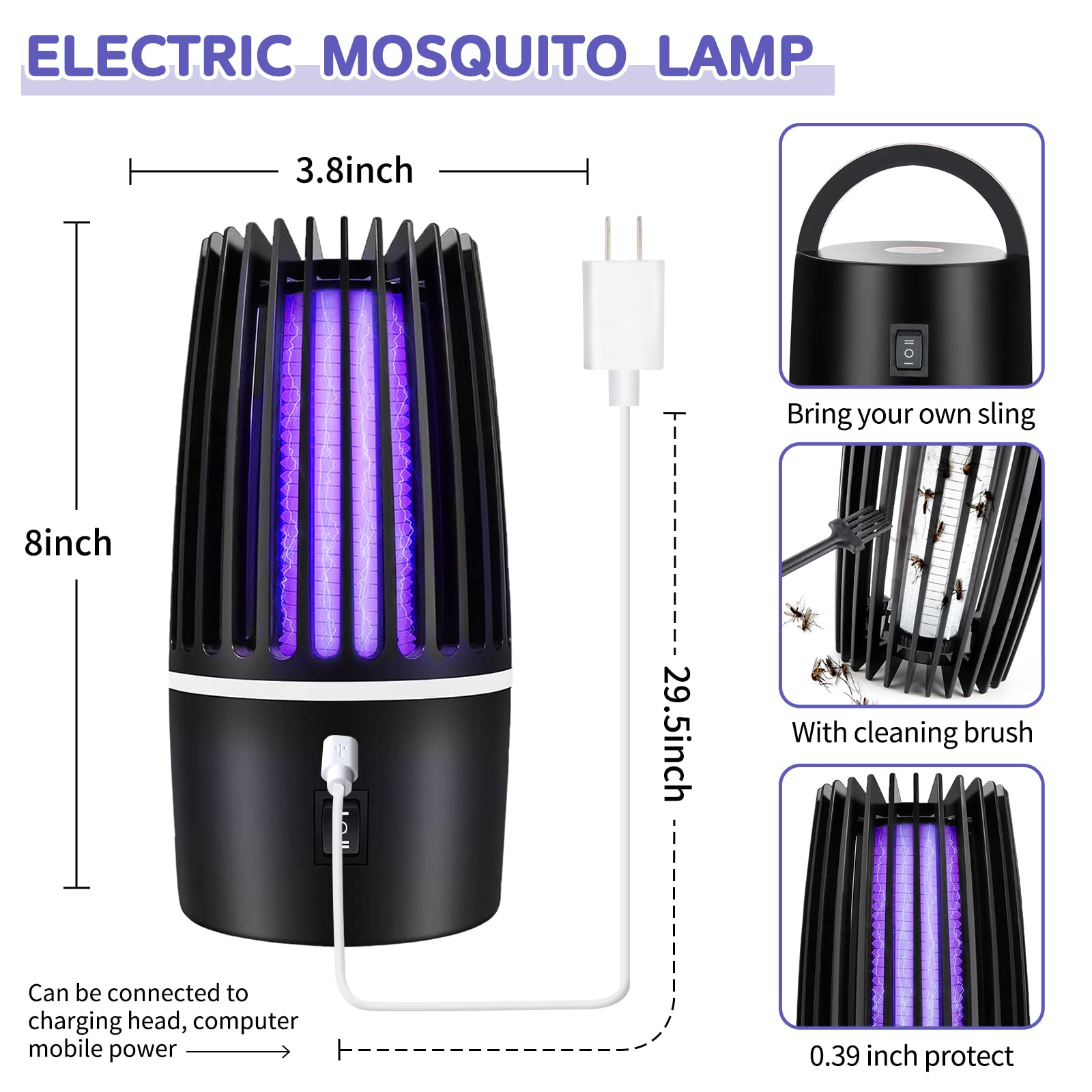 Bug Zapper Mosquito Repellent Outdoor Killer Lamp Outdoor 360°Coverage with USB Power,Indoor Insect Killer Trap for Gnat, Flies,Mosquito Bug Powerful Efficient Light(with Plug)