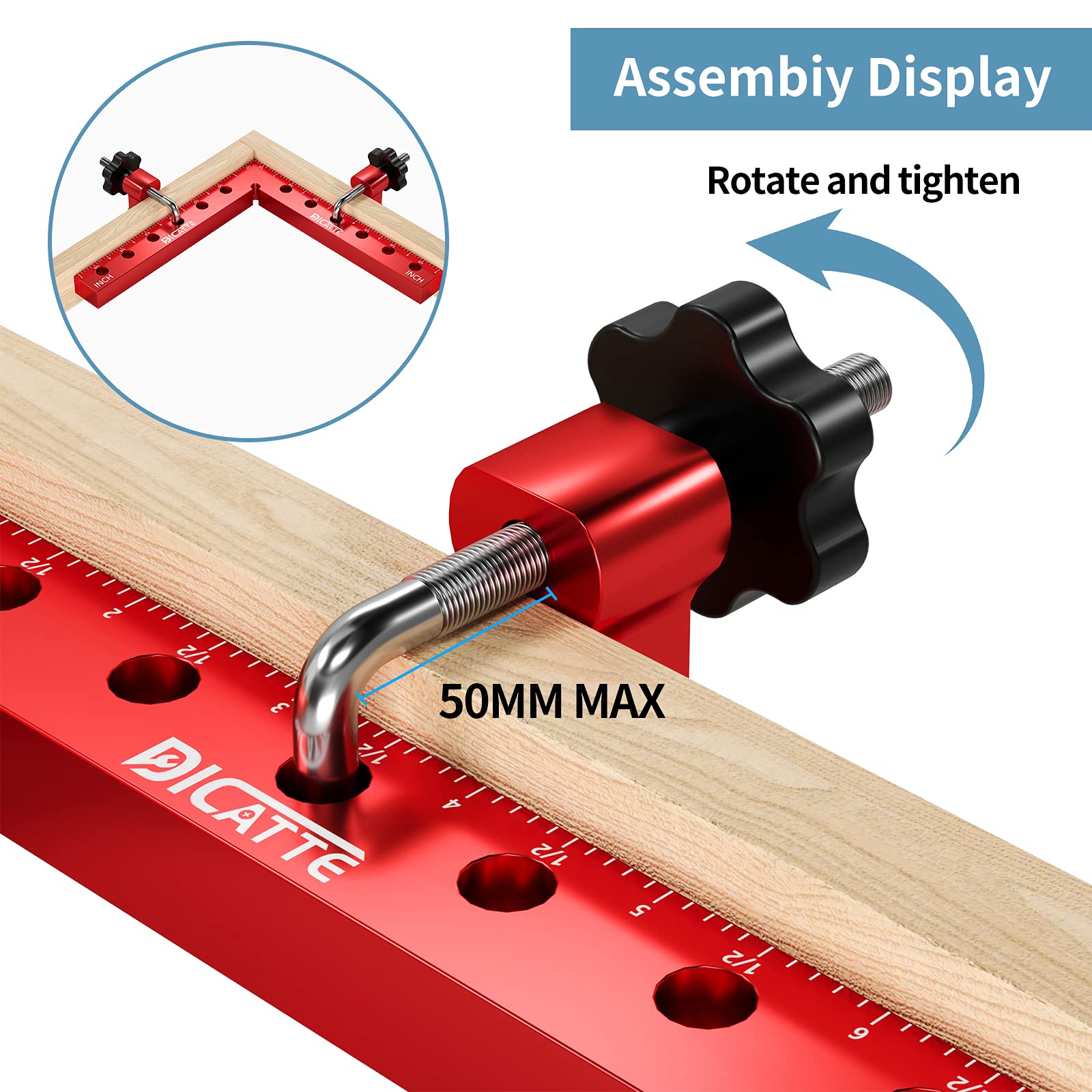 DICATTE 90 Degree Positioning Square Right Angle Clamp 7.1" x 7.1" Aluminum Alloy Woodworking Carpenter Tool,4 Pcs Right Angle Clamps With 8 Clamps,For Picture Frame Box Cabinets Drawers