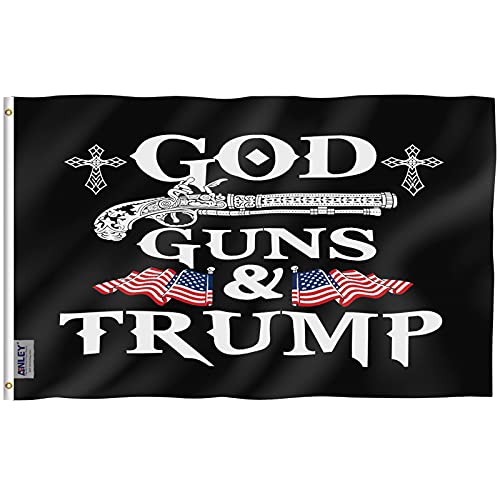 Anley Fly Breeze 3x5 Foot God Guns and Trump Flag - Canvas Header and Double Stitched - 2nd Amendment Trump Flags Polyester with Brass Grommets 3 X 5 Ft