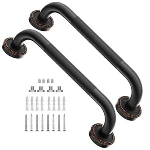 2 pack 12 inch anti slip bronze shower grab bar oil rubbed black, zuext antique brass bathroom grab bar, knurled bath balance bar, safety handrail support, handicap elderly senior assist bath handle