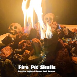 FANFX Ceramic Human Skull Fire Log Fireproof Skull logs for fire Pit,Fireplace, Gas, Halloween Horror Skull Decorations (6, Black)