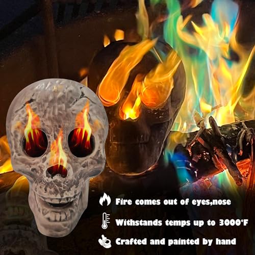 FANFX Ceramic Human Skull Fire Log Fireproof Skull logs for fire Pit,Fireplace, Gas, Halloween Horror Skull Decorations (6, Black)