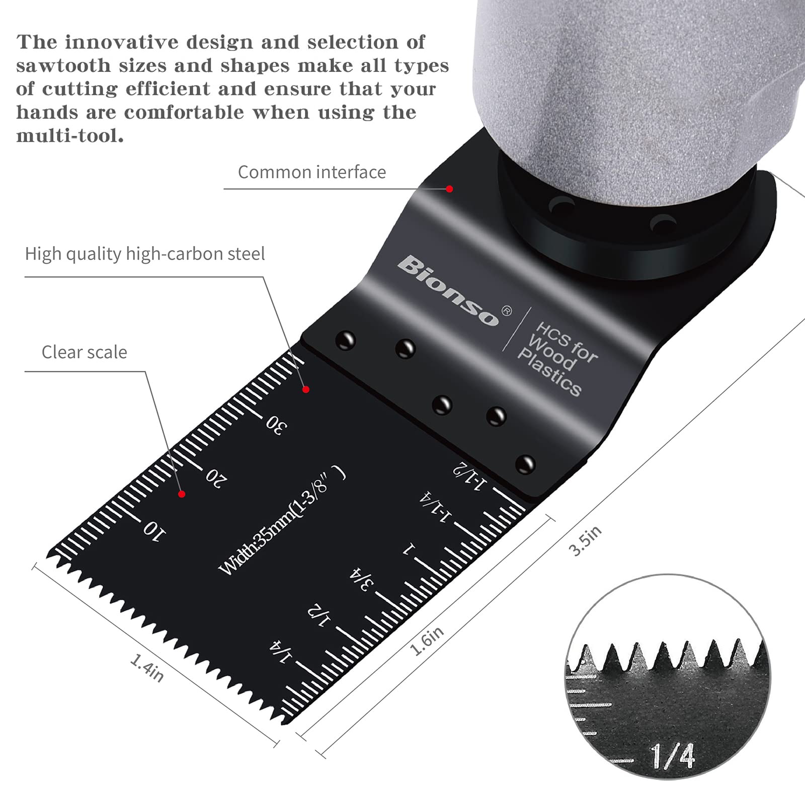 Bionso 55PCS Oscillating Saw Blades, Professional Universal Titanium Multitool Blades for Wood Plastics Metal, Quick Release Multi Tool Blades Kits Fit Dewalt Ryobi Milwaukee Rockwell Fein Makita (15)