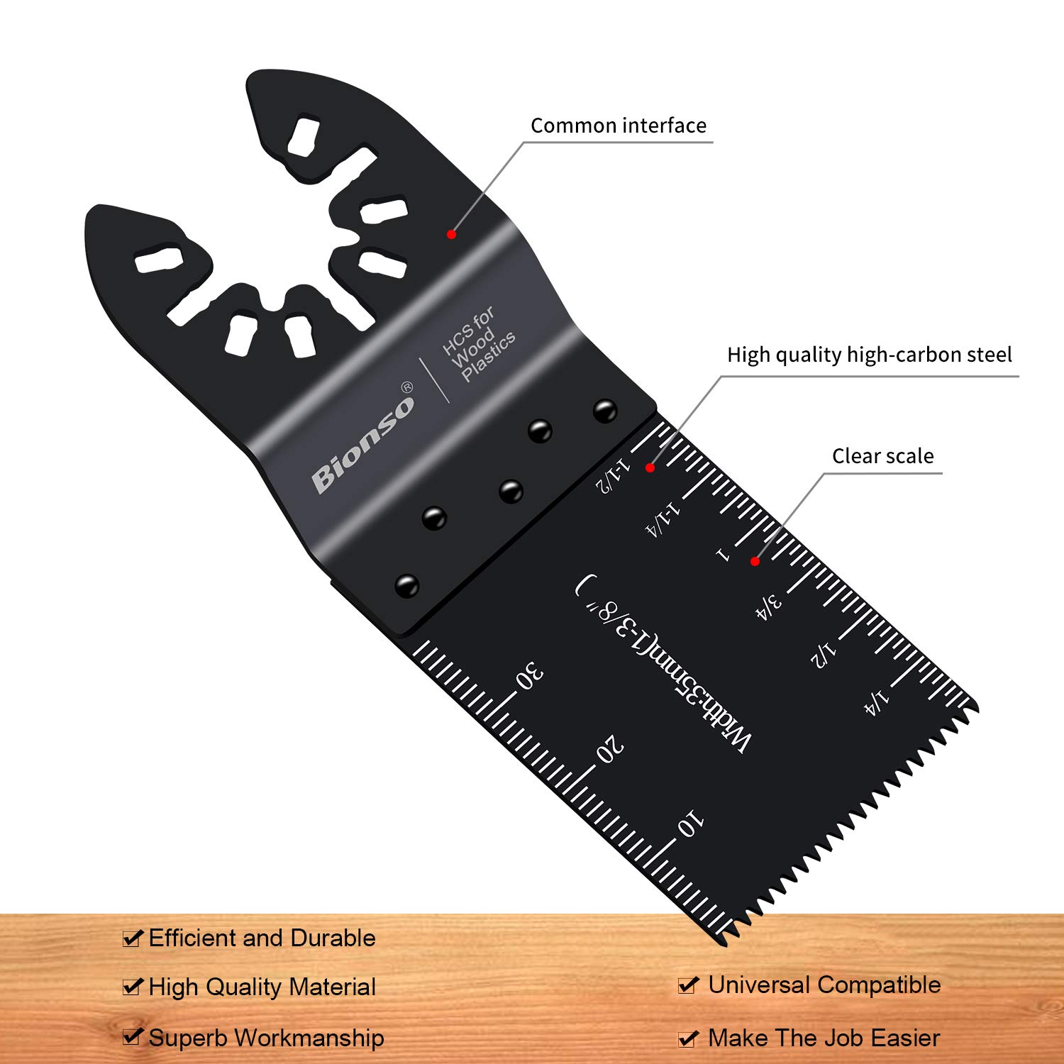 Bionso 55PCS Oscillating Saw Blades, Professional Universal Titanium Multitool Blades for Wood Plastics Metal, Quick Release Multi Tool Blades Kits Fit Dewalt Ryobi Milwaukee Rockwell Fein Makita (15)