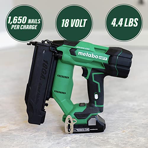 Metabo HPT 18V MultiVolt Cordless Brad Nailer | Includes 1-18V, 3.0 Ah Lithium Ion Battery | Accepts 18 GA 5/8-Inch to 2-Inch Brad Nails | Brushless Motor | NT1850DF