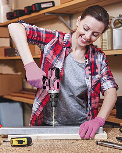 Pink Drill, OUBEL 12V Pink Cordless Drill Set, Pink Drill Set for Women, Power Drill, 2.0AH Battery, 18+1 Torque Setting, 3/8" Keyless Chuck, 2 Variable Speed, 15Pcs Driver/Drill Bits and Storage Bag