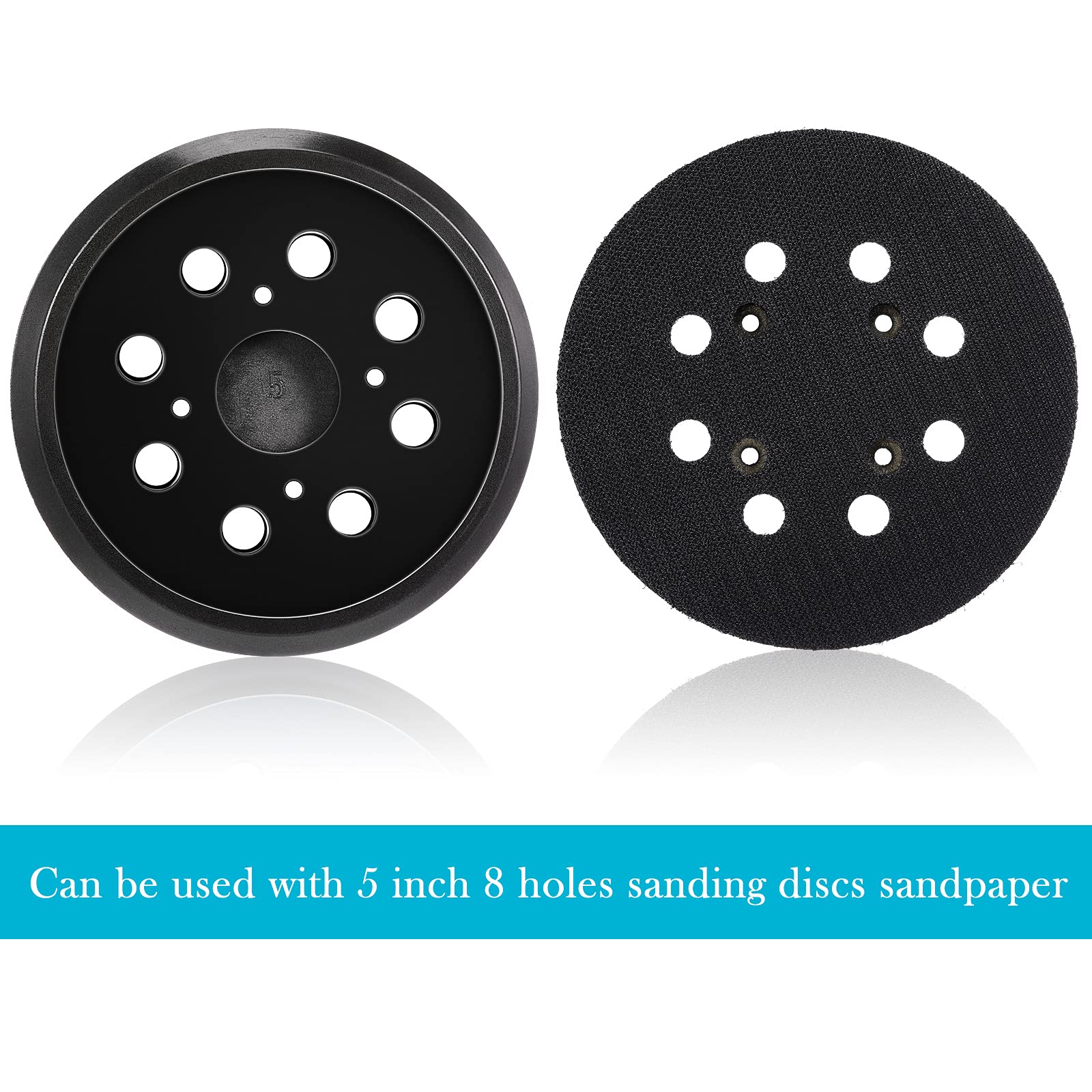 2 Pieces 5 Inch 8 Hole Hook and Loop Orbital Sander Replacement Pad Backing Pad (Black,)