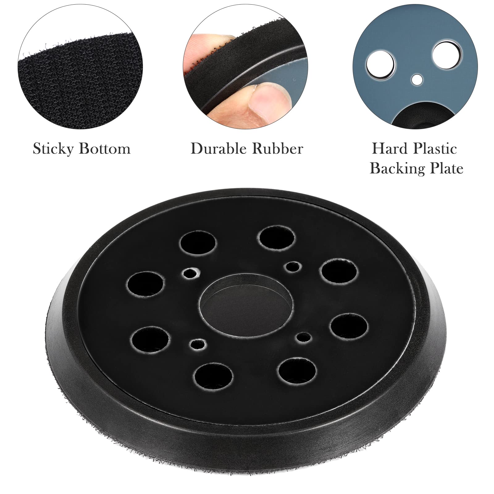 2 Pieces 5 Inch 8 Hole Hook and Loop Orbital Sander Replacement Pad Backing Pad (Black,)