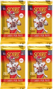 2021 score nfl football collection of four (4) factory sealed packs with 48 cards! loaded with rookies & inserts! look rc & autos of trevor lawrence, justin fields, zach wilson & many more!