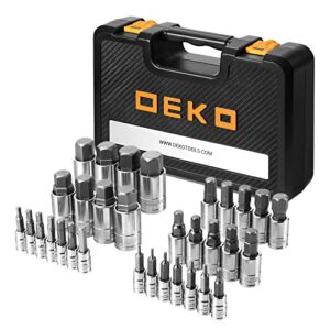 dekopro 32 pieces hex bit socket set, 1/4'', 3/8', 1/2'' drive socket set, sae and metric, s2 & cr-v steel