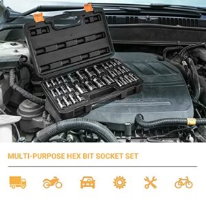 DEKOPRO 32 Pieces Hex Bit Socket Set, 1/4'', 3/8', 1/2'' Drive Socket Set, SAE and Metric, S2 & Cr-V Steel