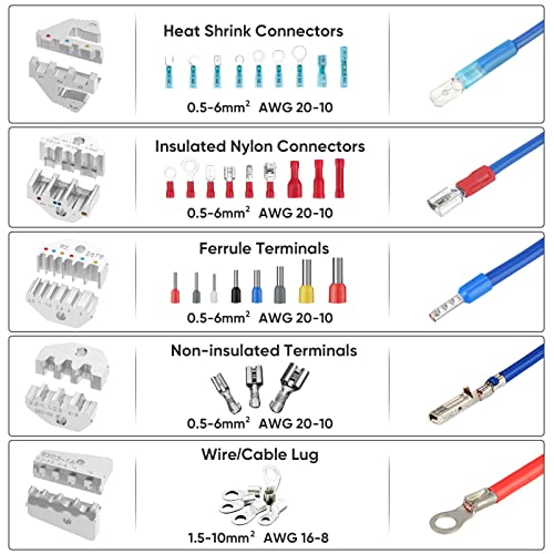 TICONN Crimping Tool for Heat Shrink Connectors - Ratcheting Wire Crimper - Crimping Pliers - Ratchet Terminal Crimper - Wire Crimp Tool (Combo Kit)