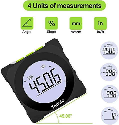 Digital Angle Finder, Tadeto Digital Level Inclinometer Protractor Laser Level 3 in 1 Magnetic IP54 Waterproof Angle Gauge with Large LCD Screen Backlight Type-C Fast Charging