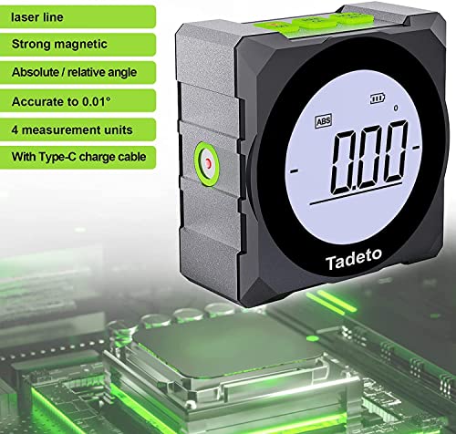 Digital Angle Finder, Tadeto Digital Level Inclinometer Protractor Laser Level 3 in 1 Magnetic IP54 Waterproof Angle Gauge with Large LCD Screen Backlight Type-C Fast Charging