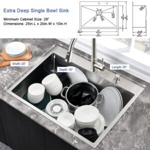 25 Drop In Kitchen Sink Stainless Steel-Hovheir 25x20 Drop In Topmount Sink 16 Gauge Stainless Steel Kitchen Sink Handmade Single Bowl Deep Kitchen Sink Outdoor Kitchen Sink with Cutting Board