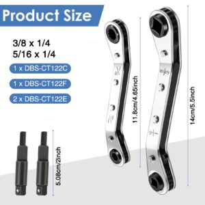 Zhehao Hvac Service Wrench Refrigeration Service Wrench Set, 3/8 to 1/4, 5/16 x 1/4, Ratchet Wrench Refrigeration Tool Set Air Conditioner Valve with Hexagon Bit Adapter Kit for Equipment Repair