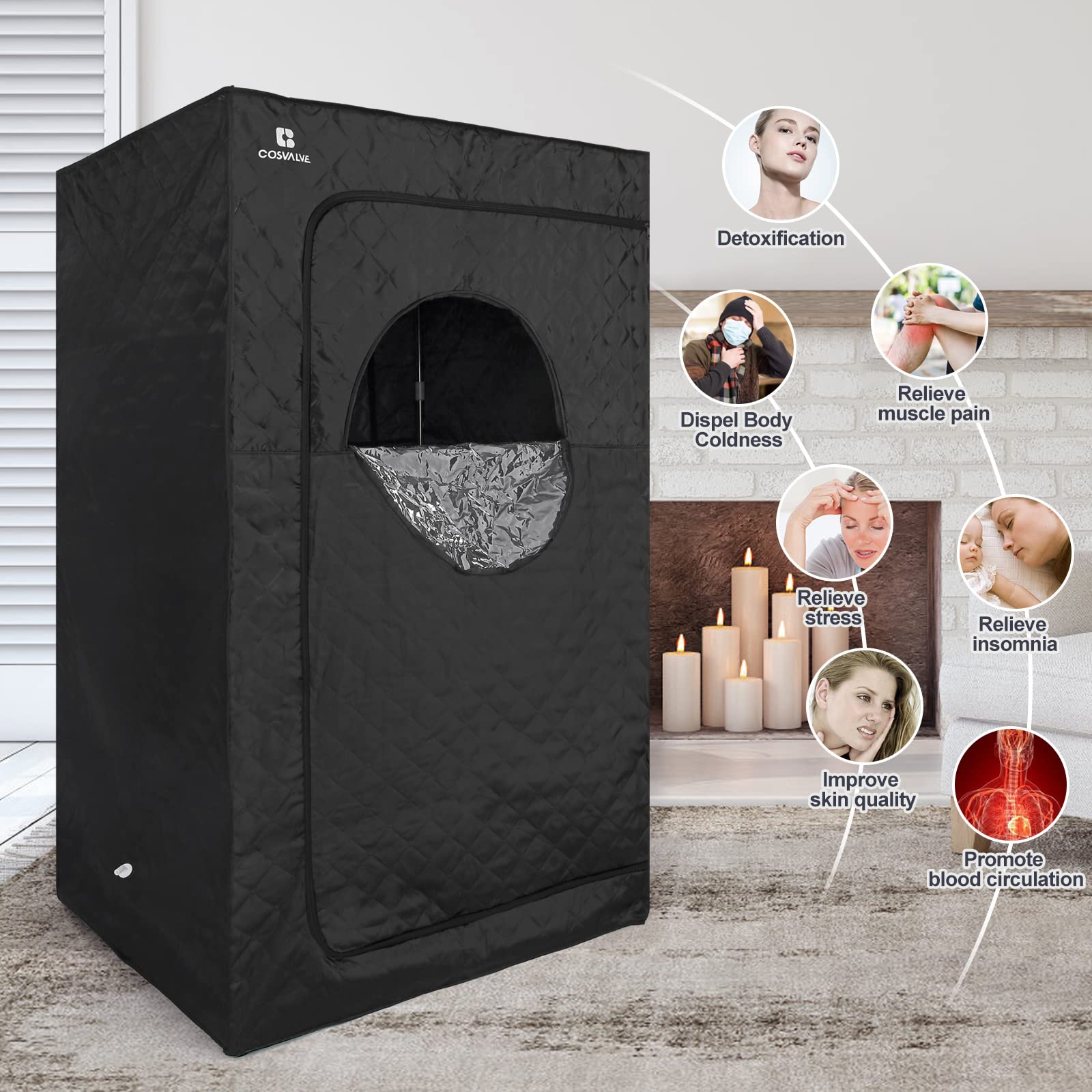 COSVALVE Portable Steam Sauna for Home, Full Size Personal Steam Room Sauna Box Kit with 2.6L 1000W Steam Generator, Remote Control, Indoor Sauna Tent for Home Spa Relaxation (39.3'' x 31.5''x 67'')