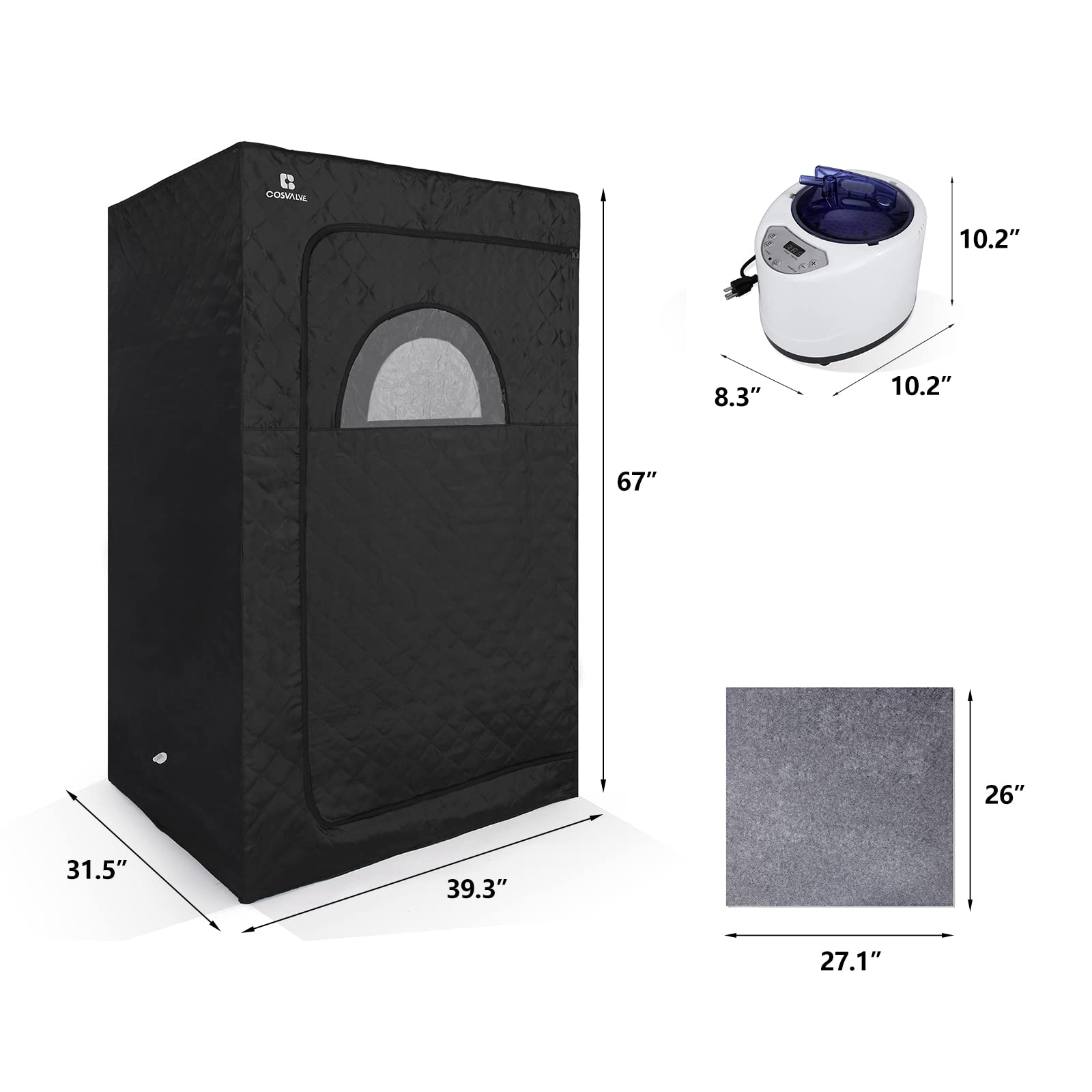 COSVALVE Portable Steam Sauna for Home, Full Size Personal Steam Room Sauna Box Kit with 2.6L 1000W Steam Generator, Remote Control, Indoor Sauna Tent for Home Spa Relaxation (39.3'' x 31.5''x 67'')