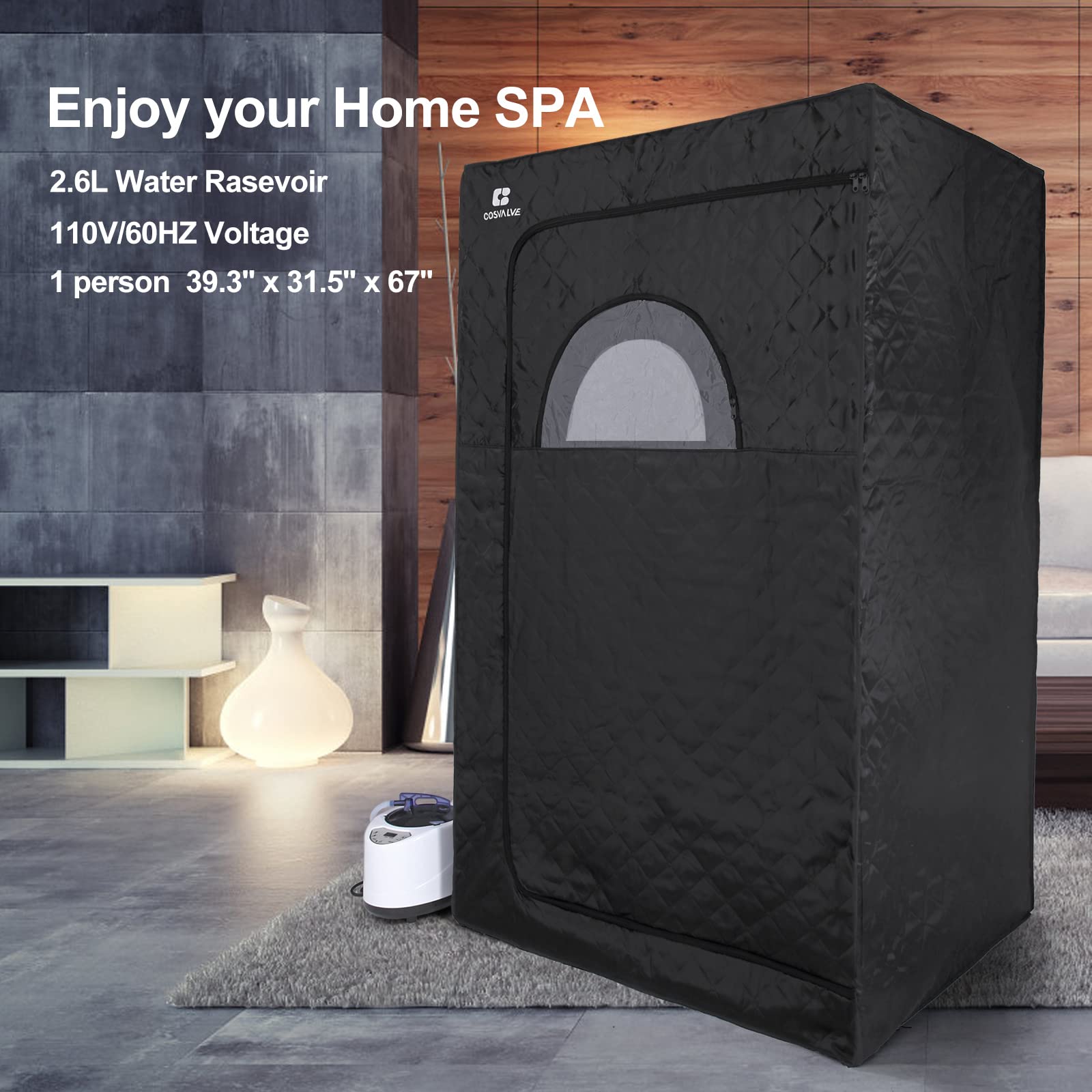 COSVALVE Portable Steam Sauna for Home, Full Size Personal Steam Room Sauna Box Kit with 2.6L 1000W Steam Generator, Remote Control, Indoor Sauna Tent for Home Spa Relaxation (39.3'' x 31.5''x 67'')