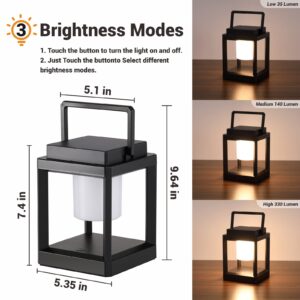 LETRY Outdoor Table Lamp, Brightness LED Nightstand Lantern, Portable Rechargeable Solar Lamp Waterproof, Touch Control Outdoor Lamps Cordless Lights Decorative for Patio/Walking/Reading/Camping