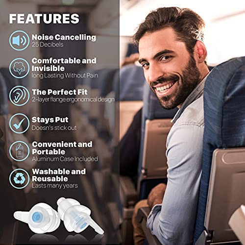 Softvox Airplane Ear Plugs Pressure Relief Earplugs [2 Pairs], Airplane Travel Essentials 100x Reusable Super Soft Plane Ear Plugs Prevent Ear Pain & Reduce Noise for Adult/Kids with Small Ear Canals