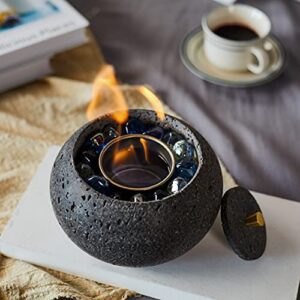 chilli cosmos tabletop fire pit bowl - lava stone personal mini fire pit fireplace indoor and outdoor use and smores maker (sphere, black)