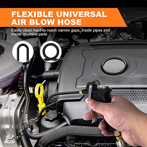 High Volume Air Blow Gun with Brass Adjustable Air Nozzle, Premium Air Blower Gun with 2 Pcs Steel Air Flow Extensions and Universal Blow Hose, Air Compressor Accessory Tool Air Gun