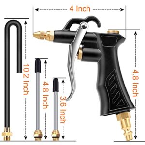 High Volume Air Blow Gun with Brass Adjustable Air Nozzle, Premium Air Blower Gun with 2 Pcs Steel Air Flow Extensions and Universal Blow Hose, Air Compressor Accessory Tool Air Gun