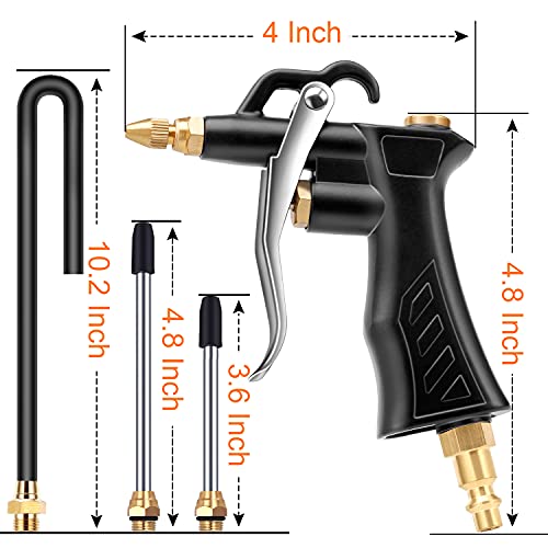 High Volume Air Blow Gun with Brass Adjustable Air Nozzle, Premium Air Blower Gun with 2 Pcs Steel Air Flow Extensions and Universal Blow Hose, Air Compressor Accessory Tool Air Gun