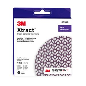 3M Xtract Net Disc 710W, 5 in, 12 Piece Multi-Pack Hook and Loop Sanding Discs, 80+, 120+, 180+, 220+, 240+, 320+, Virtually Dust-Free, Assorted Grades, 88518