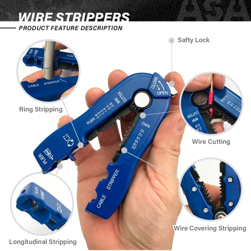 ASA TOOLS CSB Wire Stripper and Cutter,Multiple Heavy Duty Wire Stripping Tool for Wire Stripping,Cutting (Double Blades)