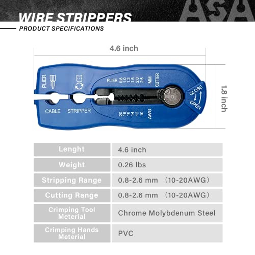 ASA TOOLS CSB Wire Stripper and Cutter,Multiple Heavy Duty Wire Stripping Tool for Wire Stripping,Cutting (Double Blades)