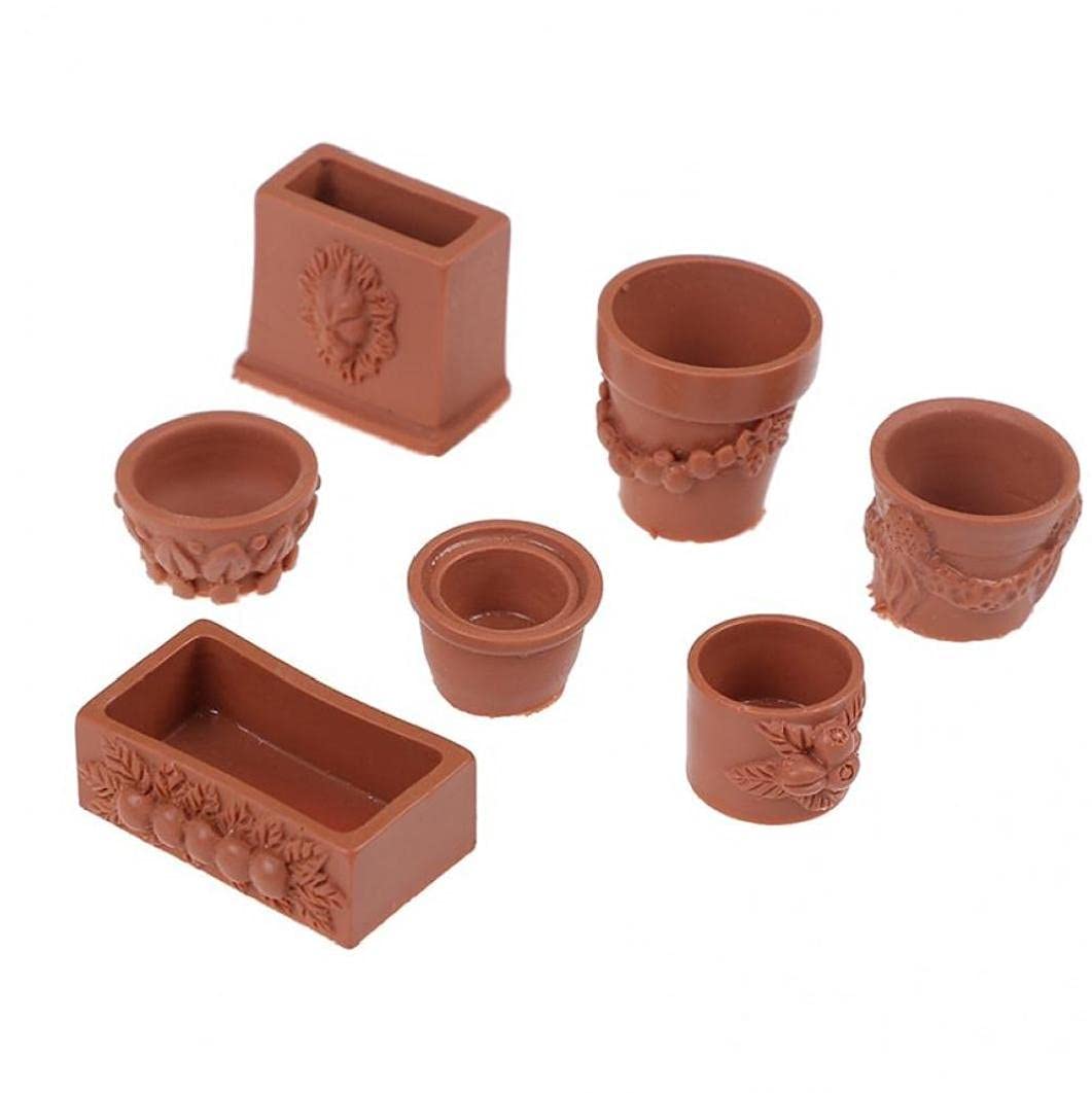 7 Pcs/Set Mini Flower Pot Miniature Plant Bonsai 1/12 Dollhouse Fairy Garden Ornament House Decor Accessories