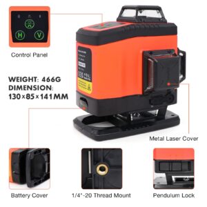 DOVOH 4x360° Laser Level 360 Self Leveling, 16 Line Laser Leveler for Construction Floor Tiling and Ceiling Rechargeable Green Beam 4D Plane Magnetic Bracket Included, K4-360G