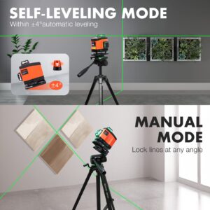 DOVOH 4x360° Laser Level 360 Self Leveling, 16 Line Laser Leveler for Construction Floor Tiling and Ceiling Rechargeable Green Beam 4D Plane Magnetic Bracket Included, K4-360G