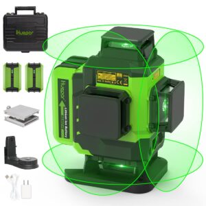 huepar 4x360 laser level self-leveling 16 lines green beam 4d cross line tiling floor tool-2 x 360 horizontal & 2 x 360 vertical laser lines with two li-ion batteries and hard carry case-ls04cg