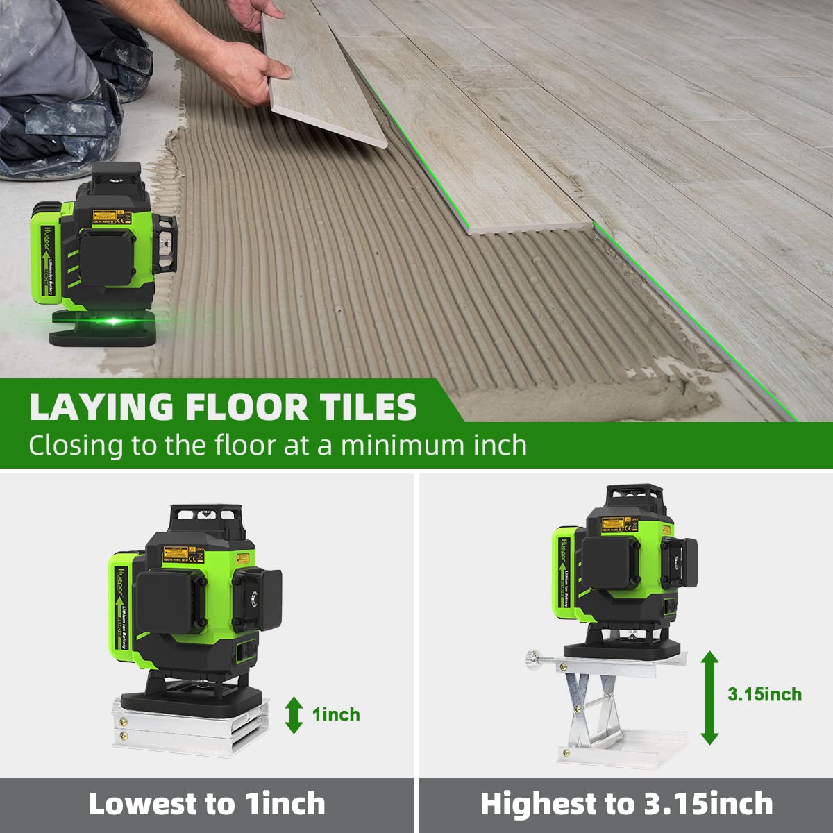 Huepar 4x360 Laser Level Self-leveling 16 Lines Green Beam 4D Cross Line Tiling Floor Tool-2 x 360 Horizontal & 2 x 360 Vertical Laser Lines with Two Li-ion Batteries and Hard Carry Case-LS04CG