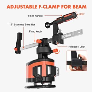 DOVOH Laser Level Easy Setup without Magnet: 3x360 Self Leveling High Accuracy Green 3D Laser Level 12 Lines with Bar Clamp for Beam for Construction Tiling with Remote Control, KF3-FC01