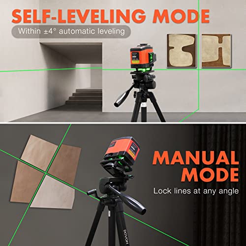 DOVOH Laser Level Easy Setup without Magnet: 3x360 Self Leveling High Accuracy Green 3D Laser Level 12 Lines with Bar Clamp for Beam for Construction Tiling with Remote Control, KF3-FC01