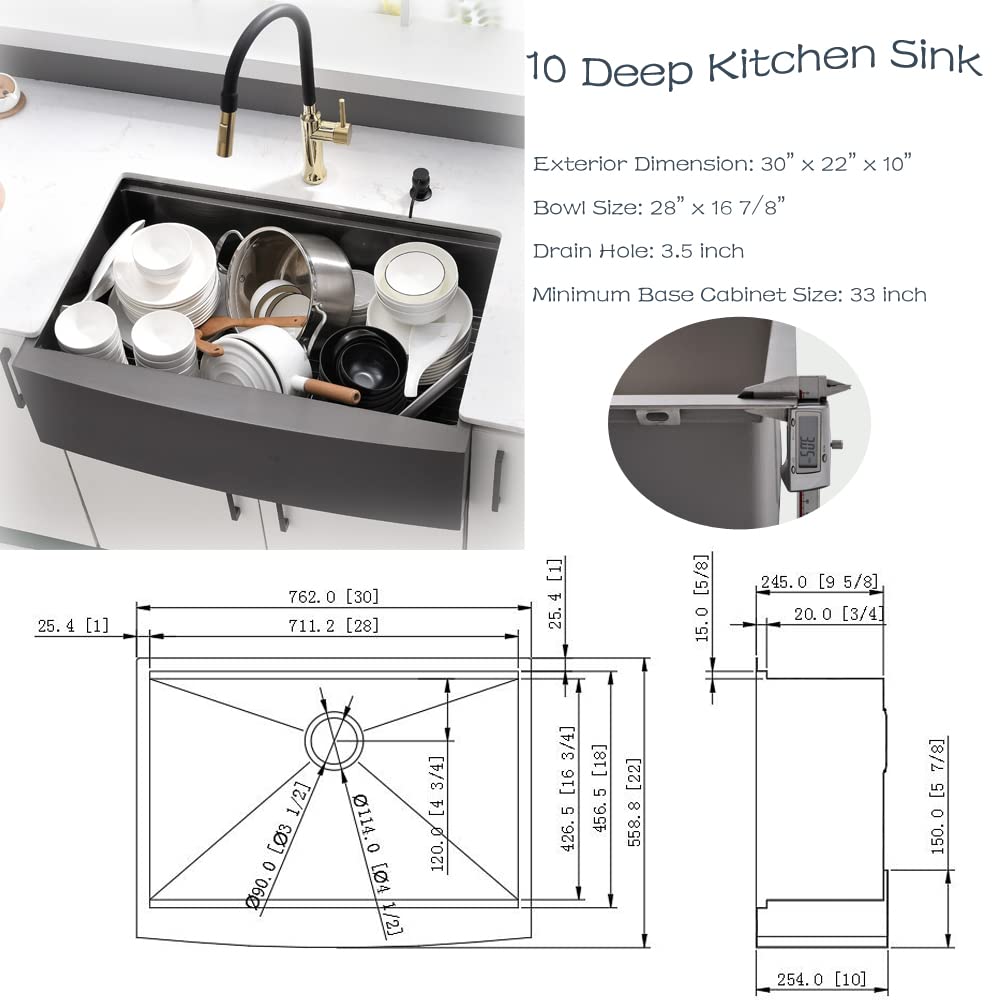 30 Inch Stainless Steel Farmhouse Sink - Abironl 30"x22" Farmhouse Apron Front Farm Sink Ledge Workstation Kitchen Sink 16 Guage Stainless Steel Farm Sink for Kitchens