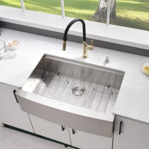 30 Inch Stainless Steel Farmhouse Sink - Abironl 30"x22" Farmhouse Apron Front Farm Sink Ledge Workstation Kitchen Sink 16 Guage Stainless Steel Farm Sink for Kitchens