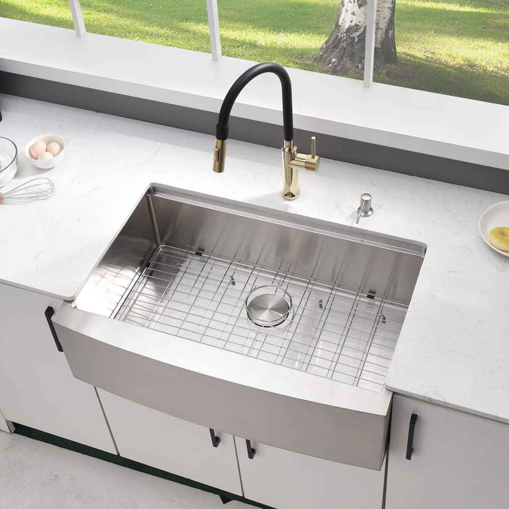 30 Inch Stainless Steel Farmhouse Sink - Abironl 30"x22" Farmhouse Apron Front Farm Sink Ledge Workstation Kitchen Sink 16 Guage Stainless Steel Farm Sink for Kitchens