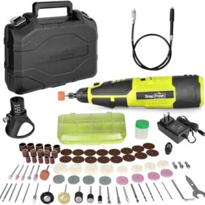 SnapFresh 12V Cordless Rotary Tool Kit, 7 speeds, 77 Accessories, 2 attachments, Flex Shaft, Universal keyless chuck,1 hour Quick Charging, for Cutting, Sanding, Polishing, Drilling, Grinding,Carving