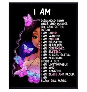 african american girl wall art & decor - i am black girl magic - black art - inspirational positive affirmations - inspiring positive quotes - tween teen little girls bedroom decor - daughter gifts