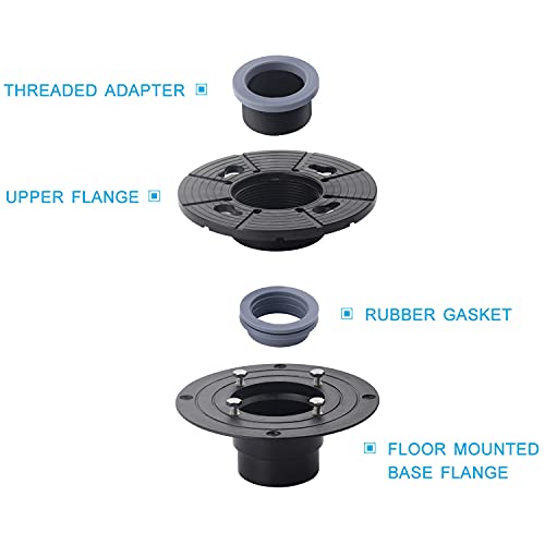 DEOKXZ 2 Inch Shower Drain Base Flange Kit Base, Threaded Adjustable Ring Adapter And Rubber Coupling Gasket For Installation Of Square Linear Floor Drain Without Hub Pvc