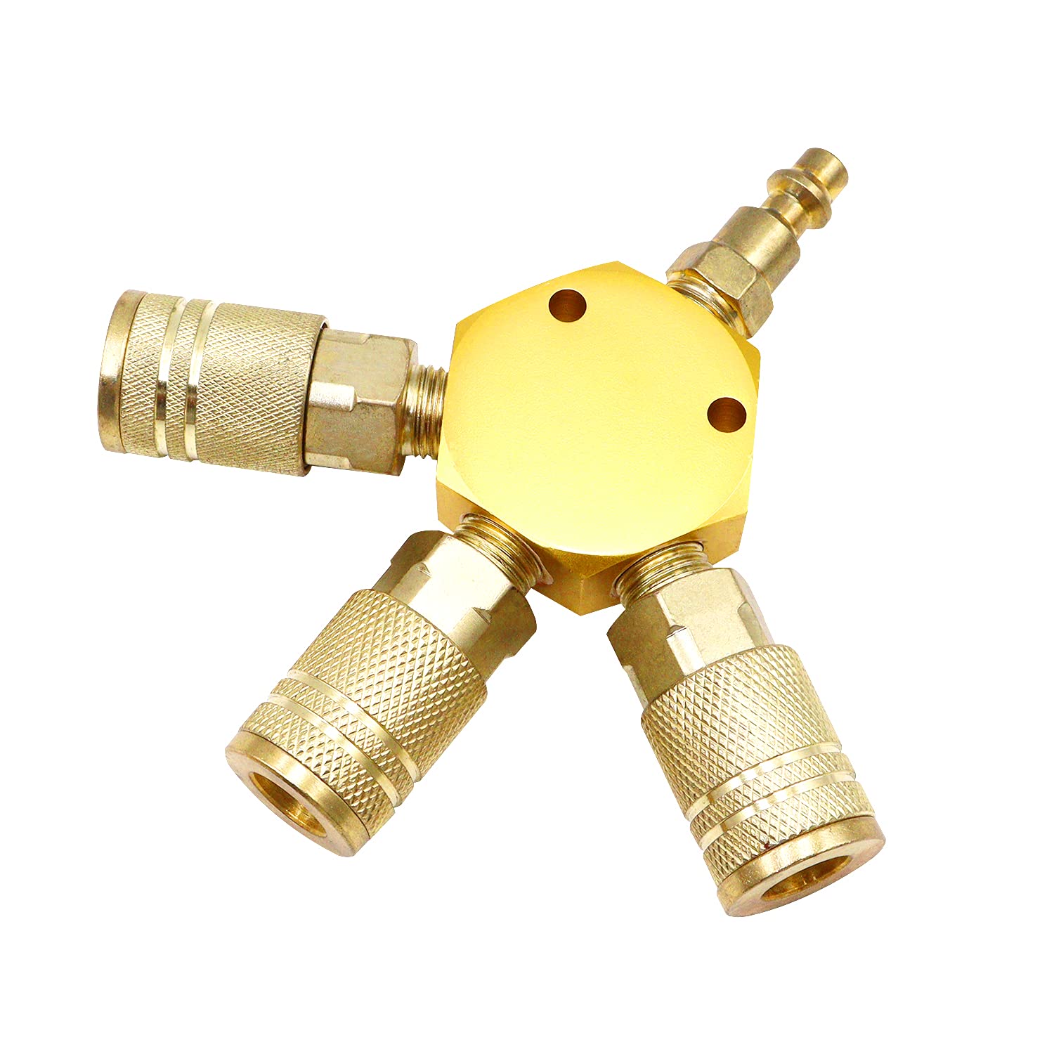 Tnuocke Air Splitter 3-Way Manifold Hex Style with 3 Pieces Brass Industrial Coupler and 1/4" Plug,Air Compressor Hose Accessories Quick Connect Fittings H-047