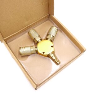 Tnuocke Air Splitter 3-Way Manifold Hex Style with 3 Pieces Brass Industrial Coupler and 1/4" Plug,Air Compressor Hose Accessories Quick Connect Fittings H-047