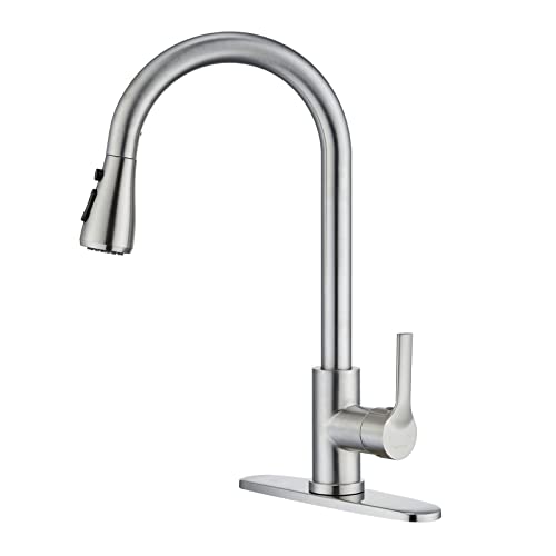 Pull Out Kitchen Faucets Single Handle High Arc,Single Level Stainless Steel Kitchen Sink Faucets with Pull Down Sprayer (Brushed Nickel)