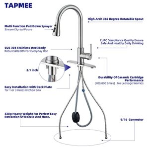 Pull Out Kitchen Faucets Single Handle High Arc,Single Level Stainless Steel Kitchen Sink Faucets with Pull Down Sprayer (Brushed Nickel)