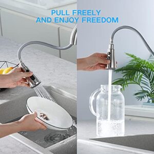 Pull Out Kitchen Faucets Single Handle High Arc,Single Level Stainless Steel Kitchen Sink Faucets with Pull Down Sprayer (Brushed Nickel)